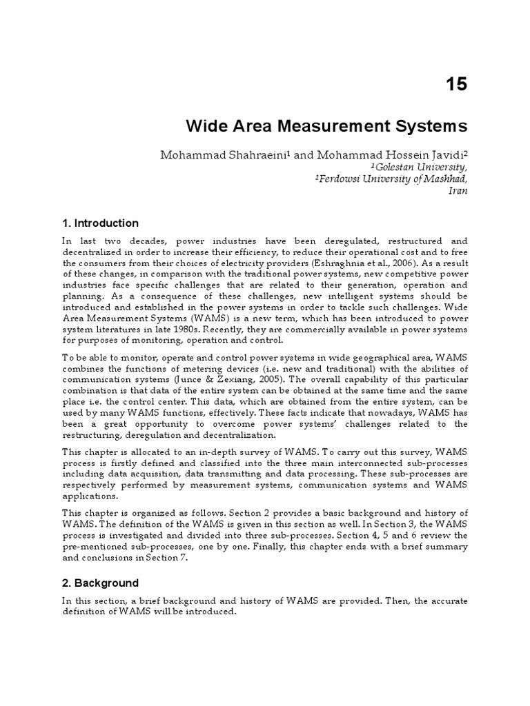 Wide Area Measurement Systems Mohammad Shahraeini And Mohammad Hossein Javidi Pdf