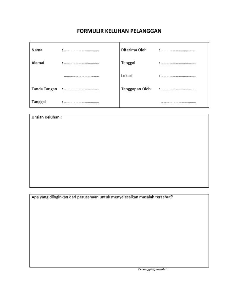 fORMULIR Keluhan Pelanggan | PDF
