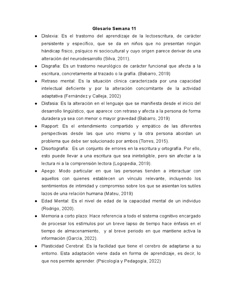 Glosario Semana 11 | PDF | Discapacidad intelectual | Mente Glosario Semana 11 | PDF | Discapacidad intelectual | Mente