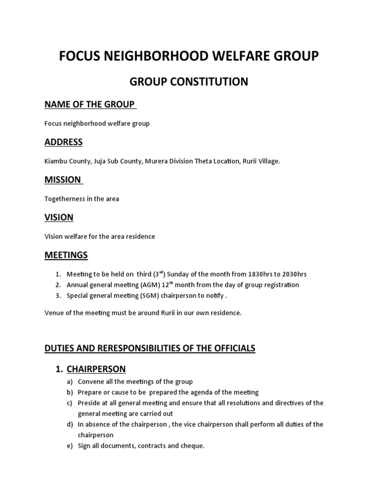Focus Neighborhood Welfare Group | PDF | Governance | Justice