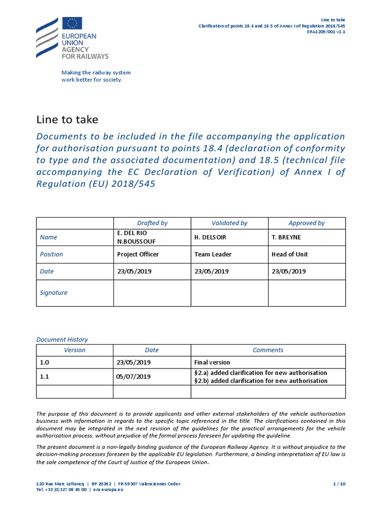 ERA1209-001 Clarification About Points 18.4 and 18.5 of Annex I of Regulation 2018-545 PDF ...