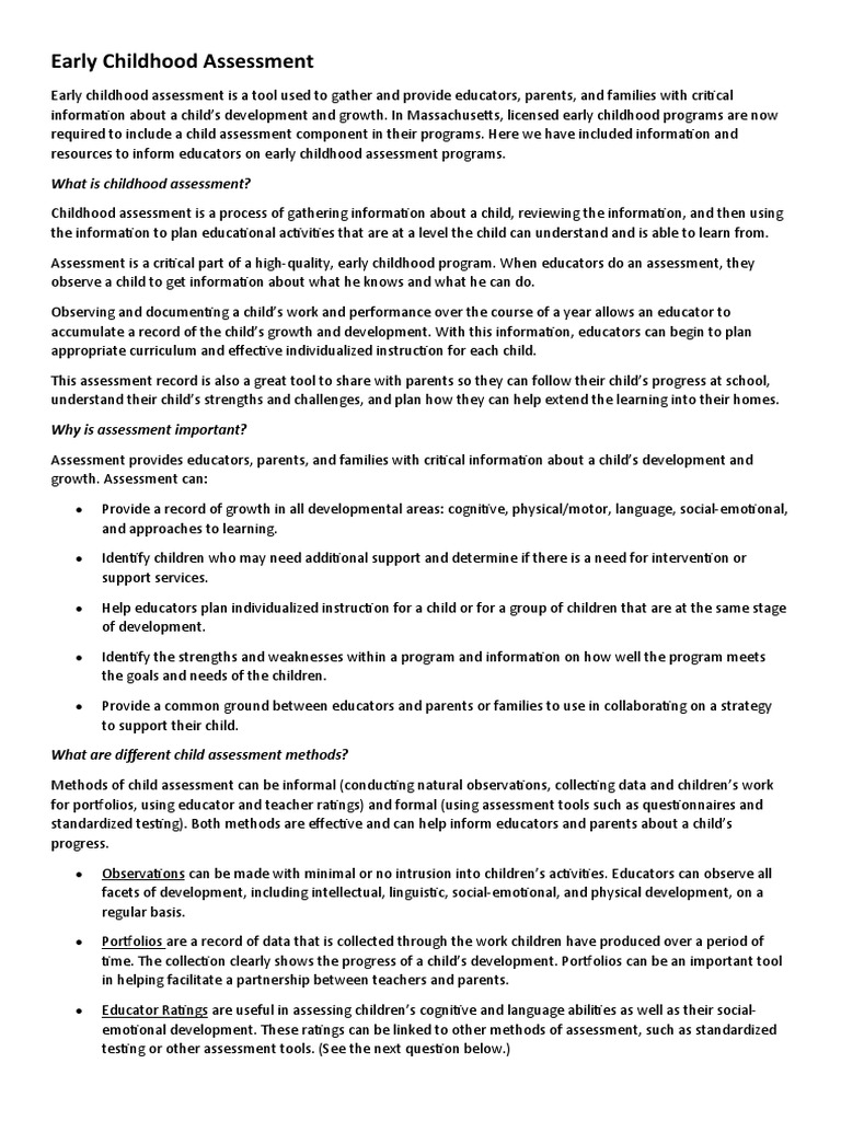 Early Childhood Assessment | PDF | Educational Assessment | Early Childhood