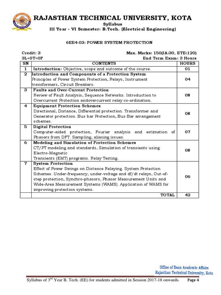 Power System Protection: A Syllabus for a Third Year Electrical Engineering Course on Protective ...