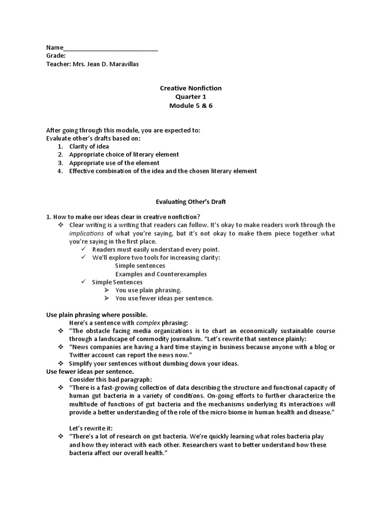 Clarity in Creative Nonfiction Writing | PDF | Narration | Creative ...