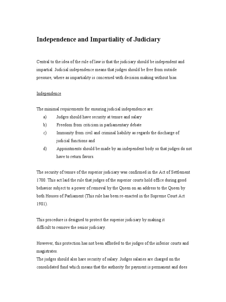 Independence and Impartiality of Judiciary | PDF | Judge | Judiciaries