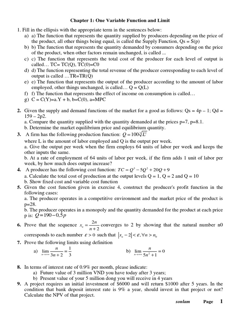 Calculus Excercises Limit Derivative and Applications | Download Free PDF | Interest | Demand