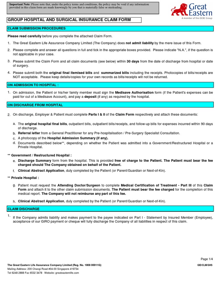 Group Hospital and Surgical Claim Form | PDF | Patient | Hospital