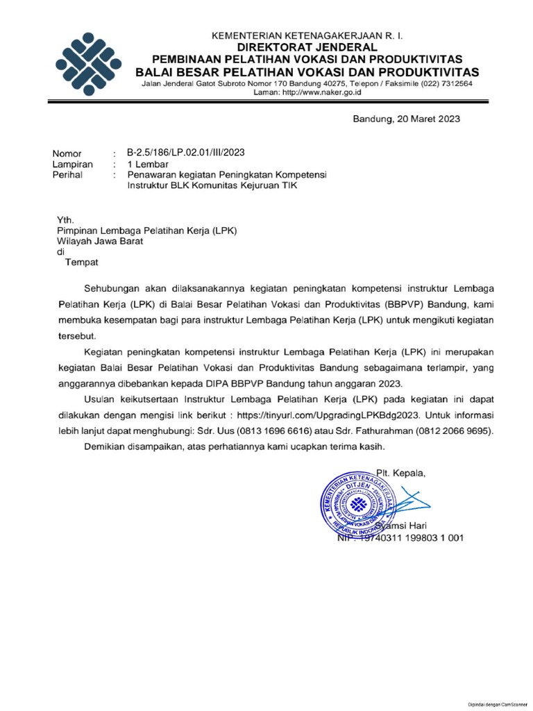 Surat Penawaran Kegiatan LPK | PDF