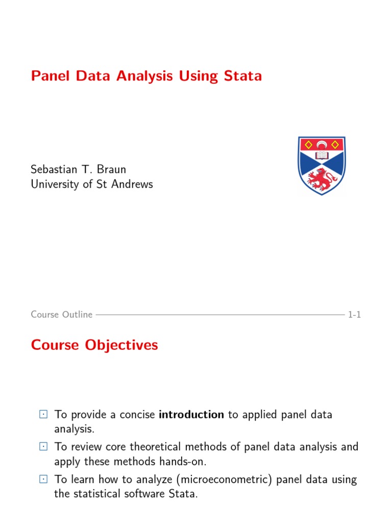 Panel Data Analysis Using Stata: Sebastian T. Braun University of ST Andrews | PDF | Fixed ...