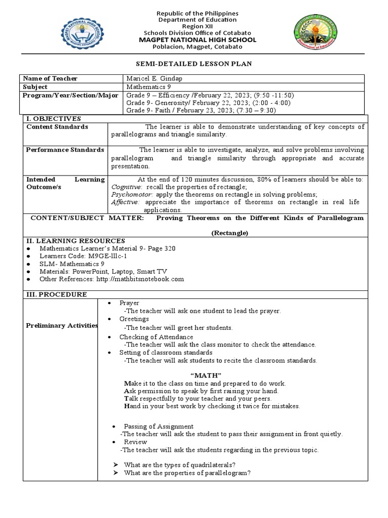 Magpet National High School | Download Free PDF | Rectangle | Cognition