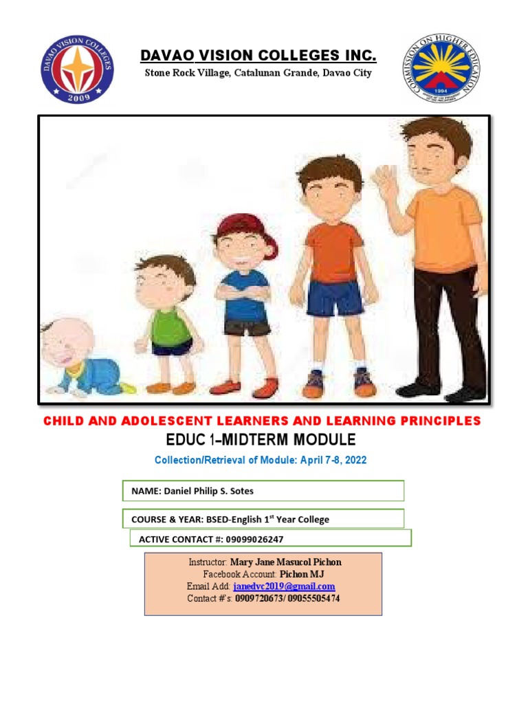 Davao Vision Colleges Inc.: Educ 1-Midterm Module | PDF | Id | Schema ...