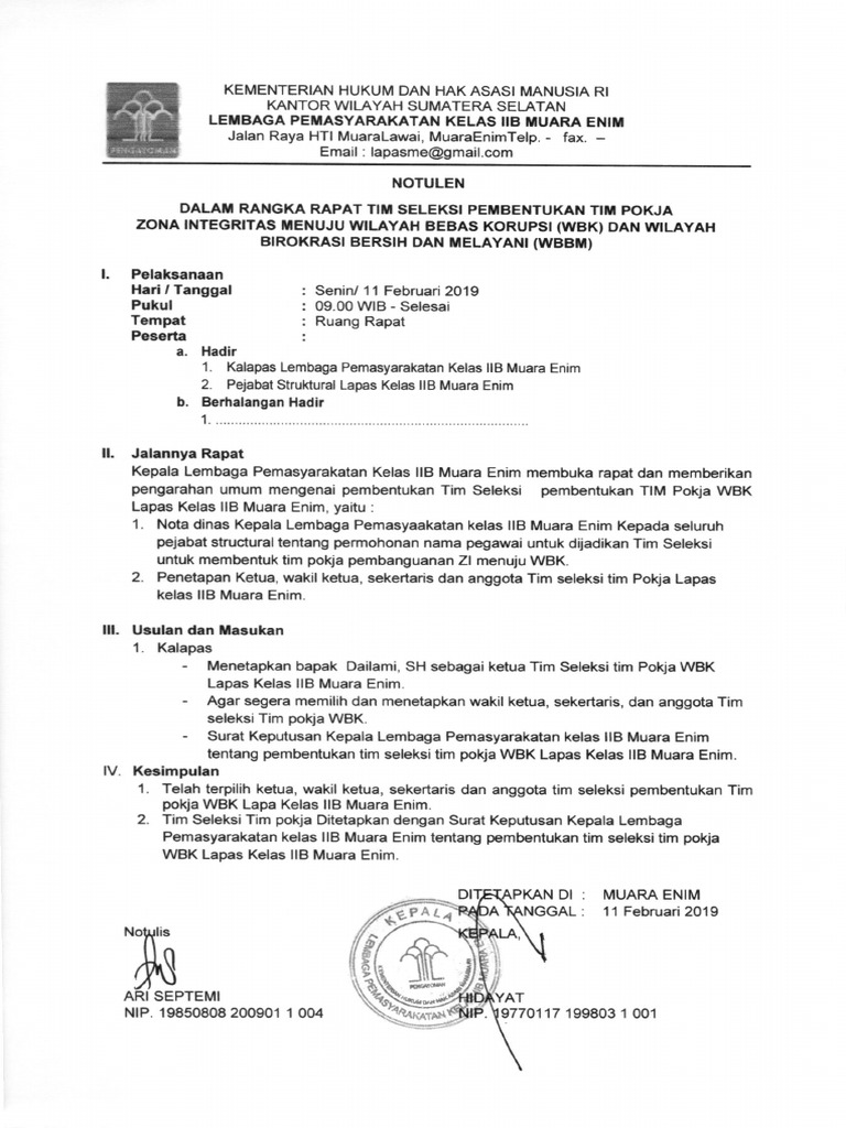 I.1.A.7 Notulen Rapat Pembentukan Tim Seleksi Tim Pokja | PDF
