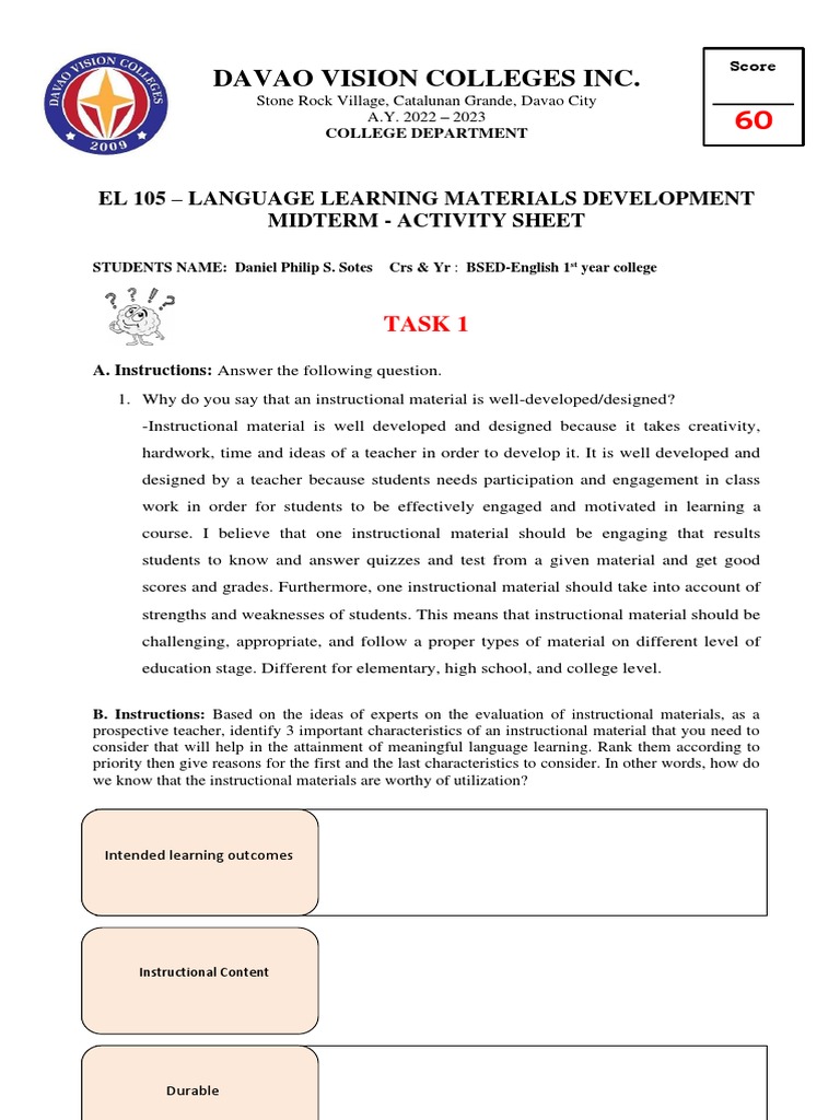 Daniel Philip Sotes - Language Learning Development Materials Midterm ...