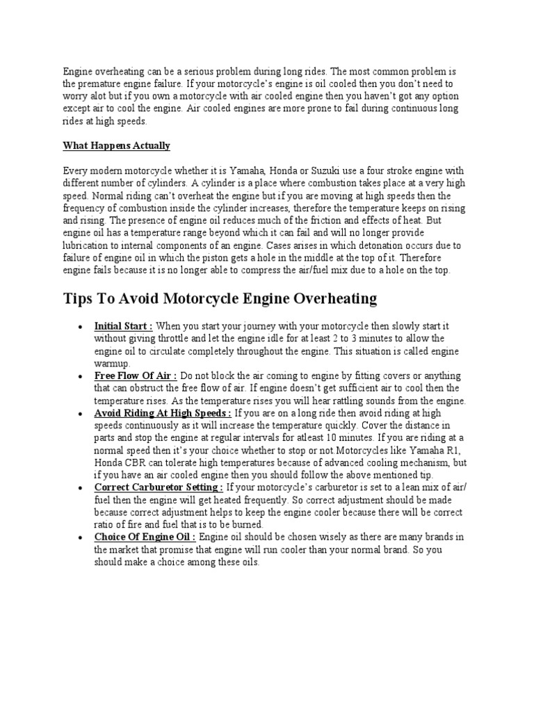 Engine Overheating of Motorcycle | Download Free PDF | Engines | Motor Oil