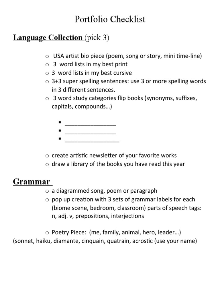 Portfolio Checklist - Questionnaire | PDF | Linguistics