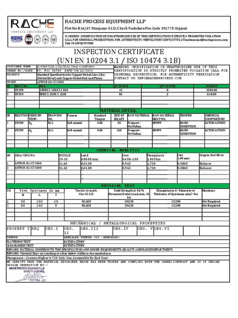 c71500 PDF | PDF | Strength Of Materials | Chemical Substances