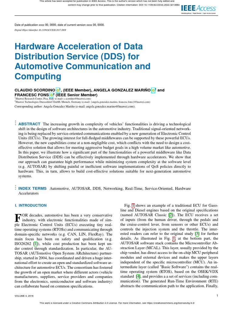 Hardware Acceleration of Data Distribution Service (DDS) For Automotive Communication and ...