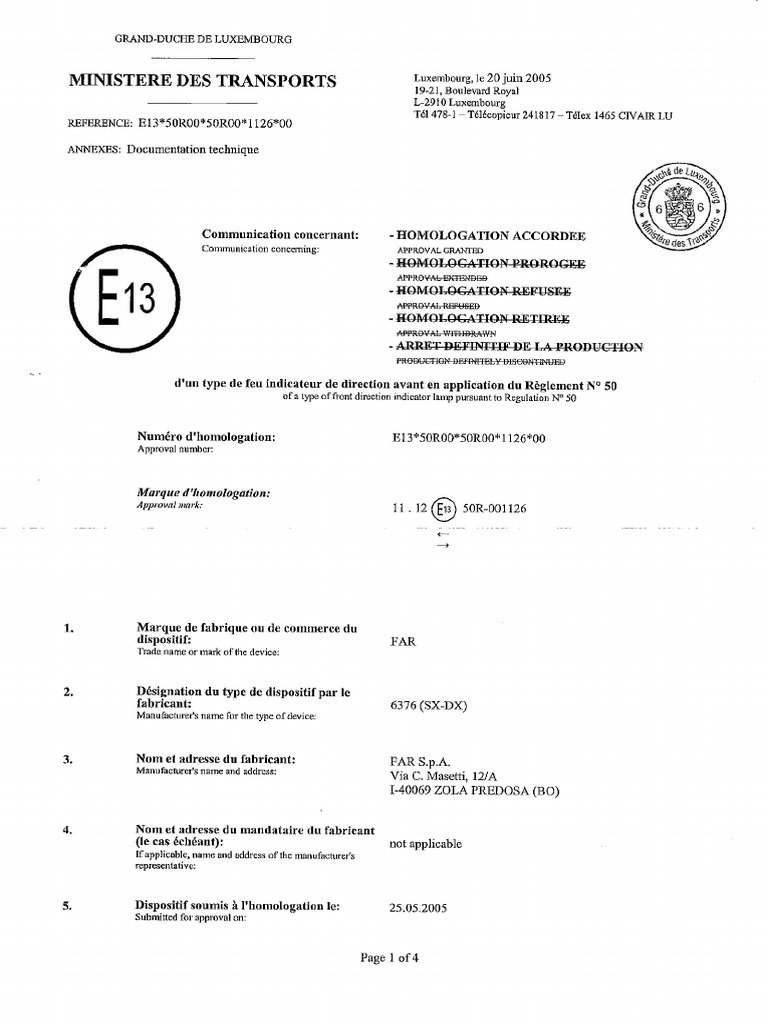 Homologation E13 50R-006376 | PDF