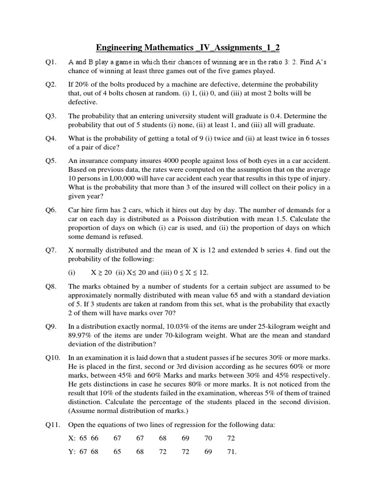 Engineering Mathematics - IV - Assignments - 1 - 2 | Download Free PDF | Regression Analysis ...