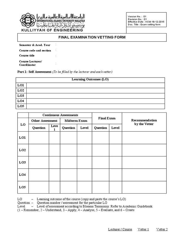 Final Exam Vetting Form Template | PDF | Career & Growth | Computers