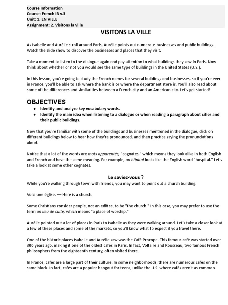 Exploring French City Vocabulary | PDF | Grocery Store | Paris