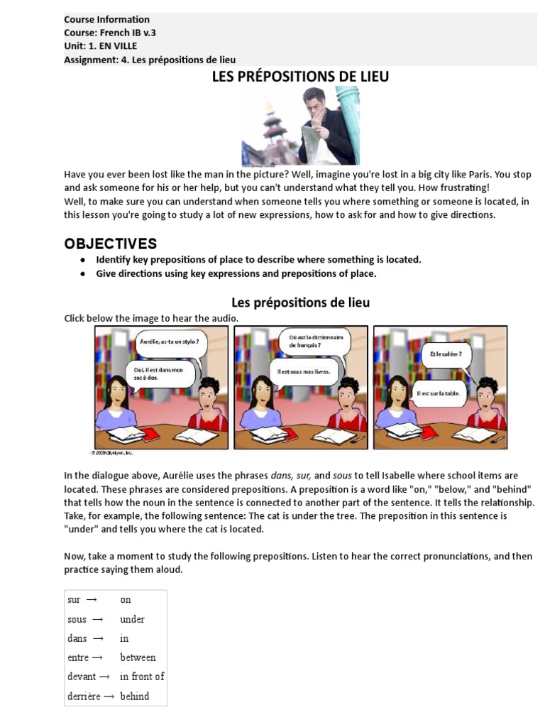 Prepositions of Place in French | PDF | Preposition And Postposition | Semantics