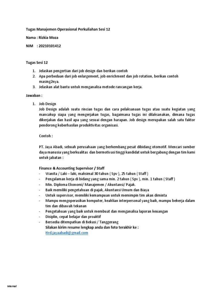 Tugas Manajemen Operasional Sesi 12 | PDF