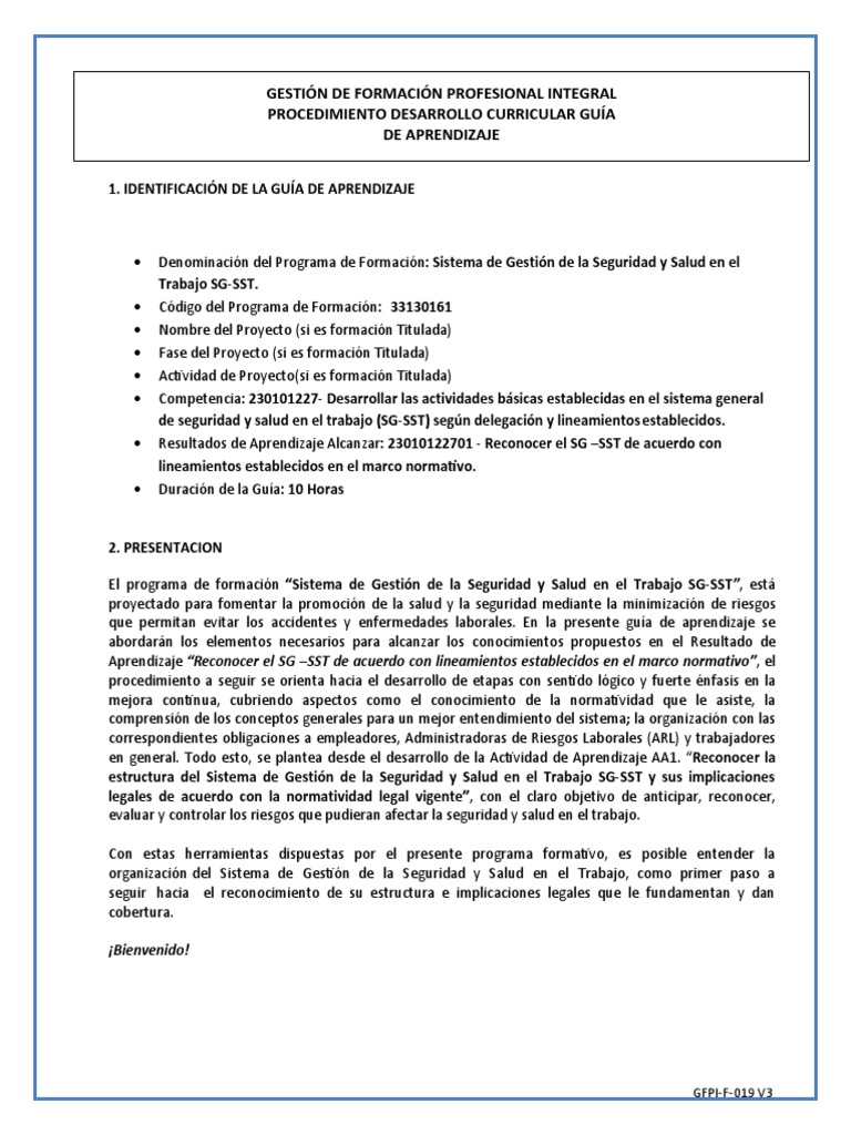 Guia1 SG SST | PDF | Aprendizaje | Labor