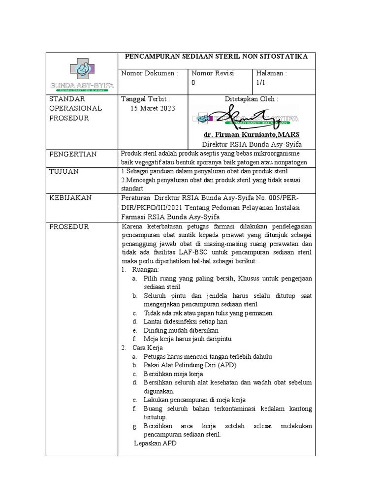 Spo PENCAMPURAN SEDIAAN STERIL NON SITOSTATIKA | PDF