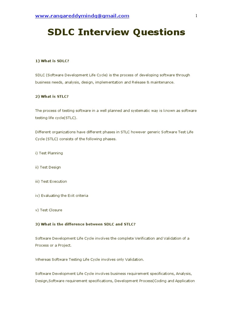 SDLC Interview Questions | PDF | Software Development Process ...