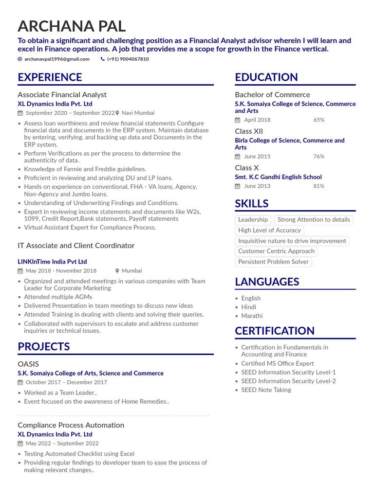 Archana PAL Resume | PDF | Financial Analyst | Information Security