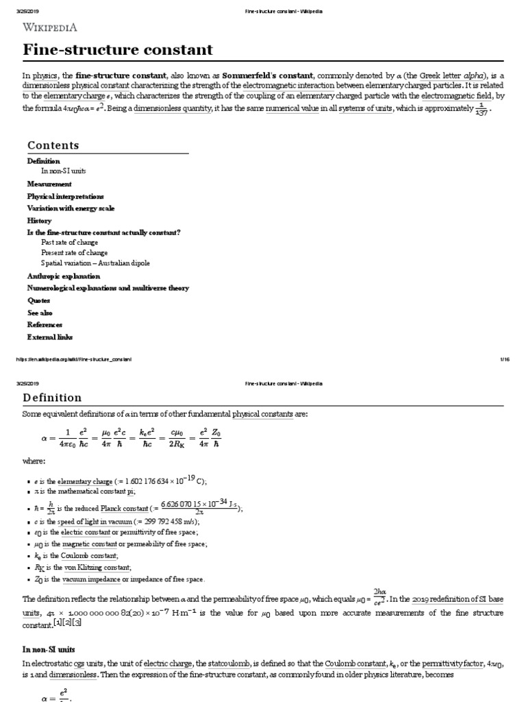 Fine Structure Constant Wikipedia Pdf Electron Quantum