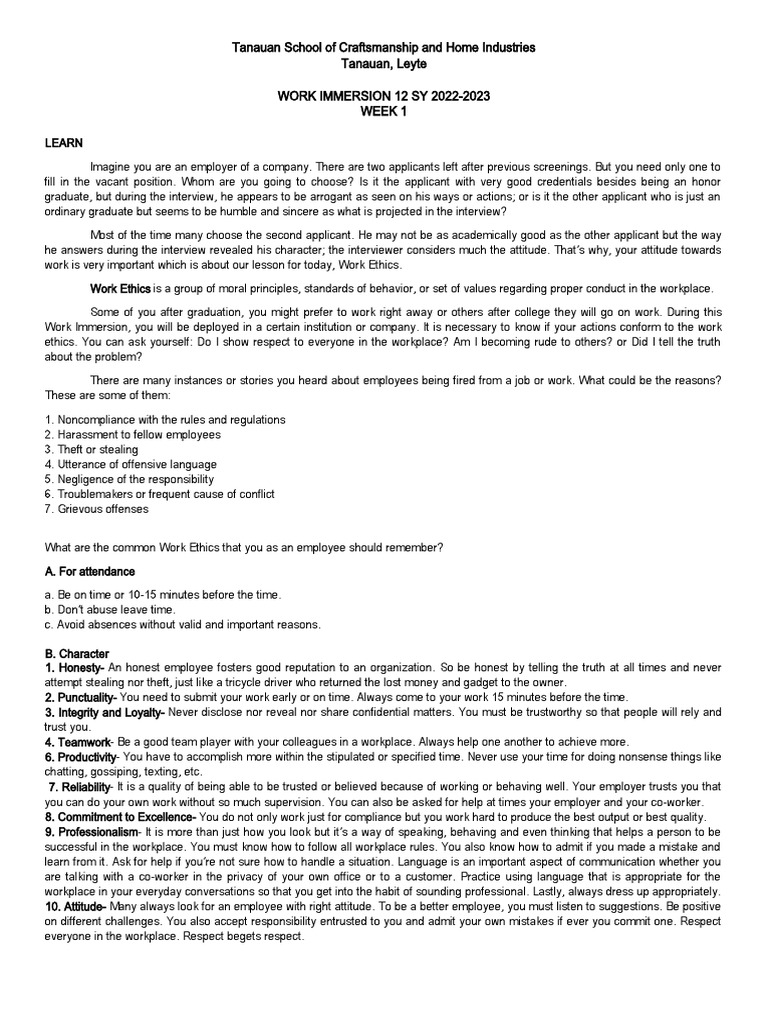 Q3 Lesson 1 & 2 Handouts With Activities | PDF | Occupational Safety ...