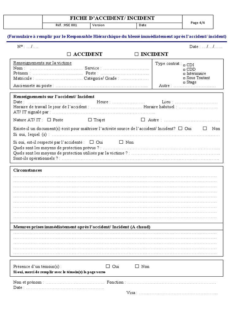 Fiche d'Accident/Incident HSE | PDF