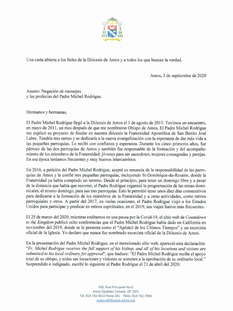 2020 09 03 Carta Abierta de Monsenor Gilles Lemay Sobre El Padre Michel ...