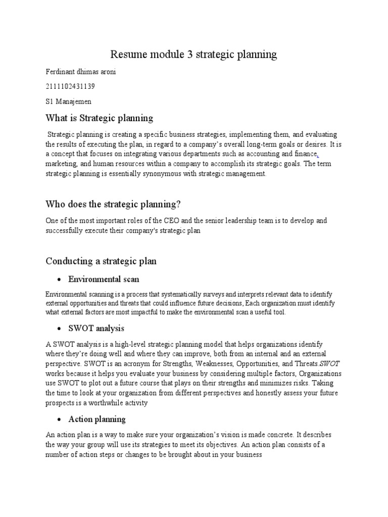 Resume Module 3 Strategic Planning | PDF