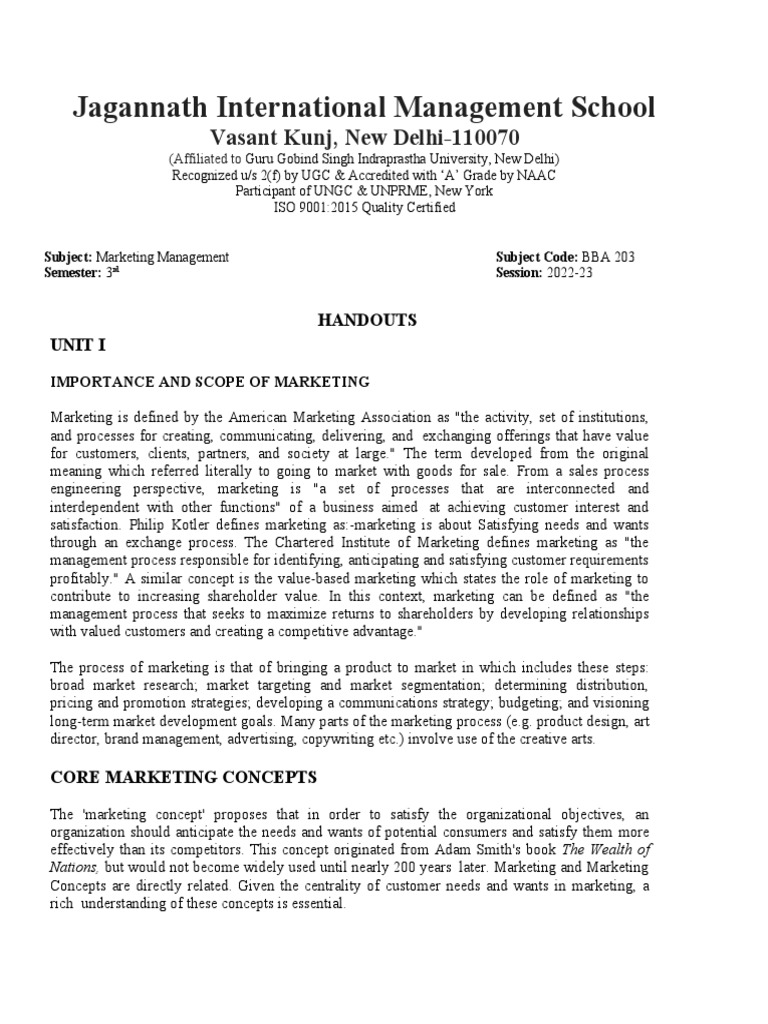 Marketing Management Handouts | PDF | Marketing | Research Design