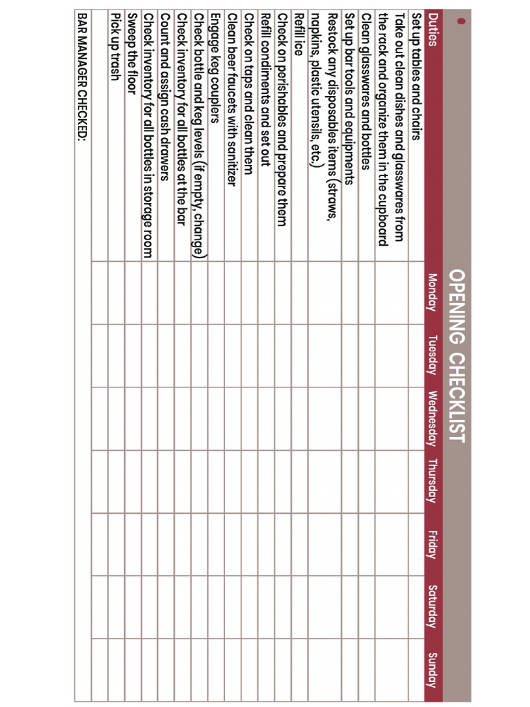Bartender Duties - Checklist | PDF