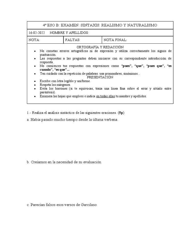 Examen Realismo | PDF