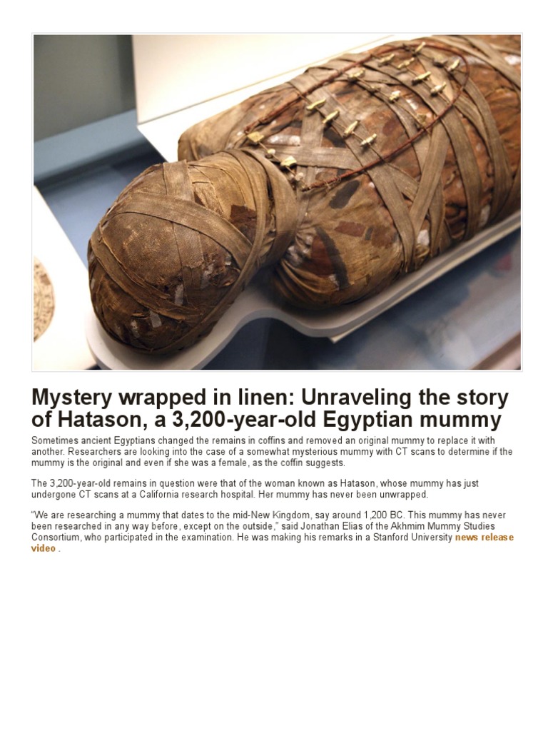 Mystery Wrapped in Linen - Unraveling The Story of Hatason, A 3,200 ...