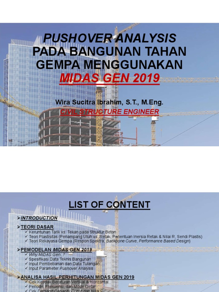 Pushover Analysis Pada Bangunan Tahan Gempa Menggunakan: Midas Gen 2019 | PDF | Teknologi & Rekayasa