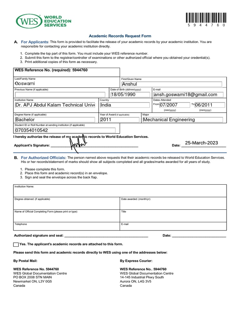 Transcript Request Form | PDF