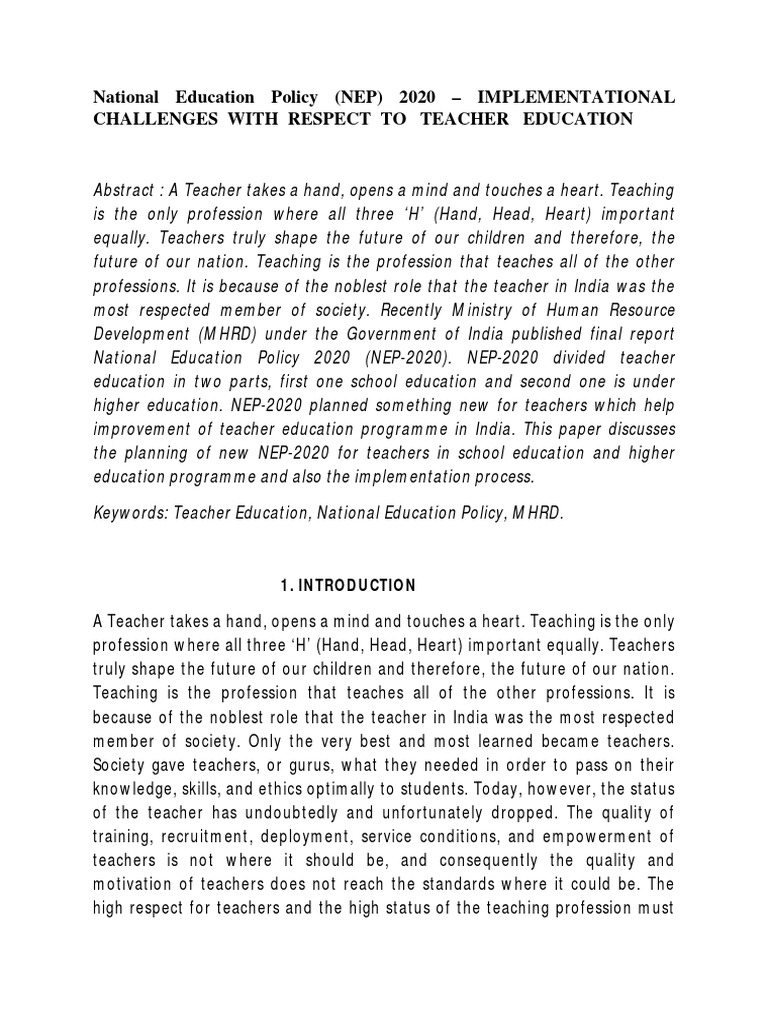 National Education Policy - NEP - 2020 - IMPLEMENTATIONAL CHALLENGES ...
