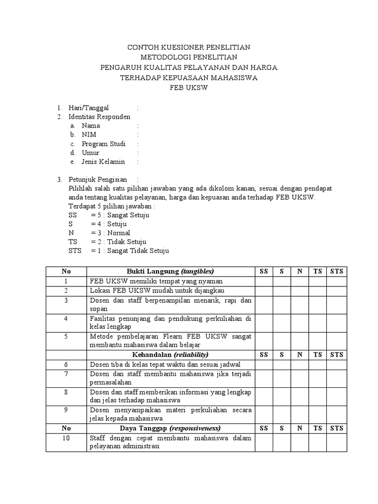 Contoh Kuesioner Penelitian | PDF