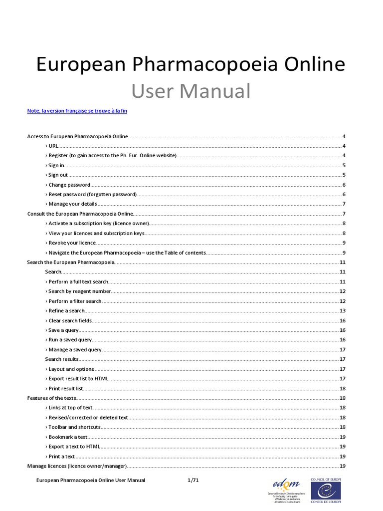 European Pharmacopoeia Online: User Manual | Download Free PDF | Password | Application Software