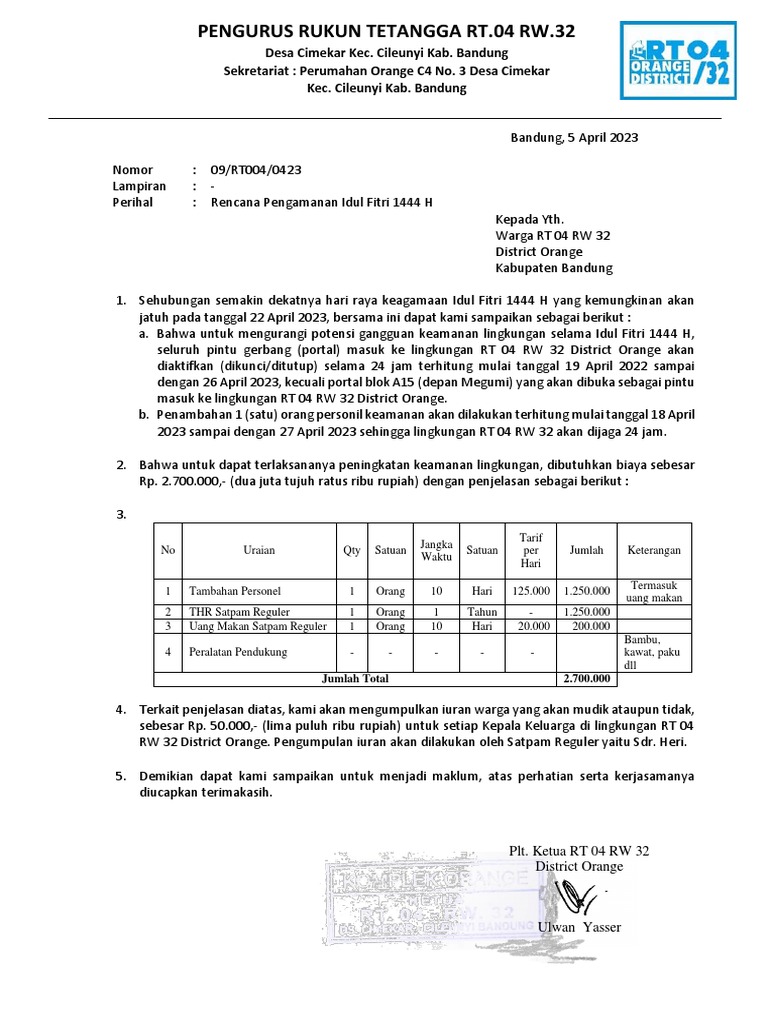 Surat Edaran Idul Fitri RT 50423 1 | PDF