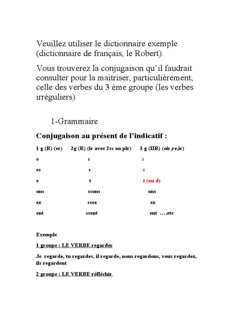 Conjugaison des verbes réfléchir et regarder | PDF | Sommeil