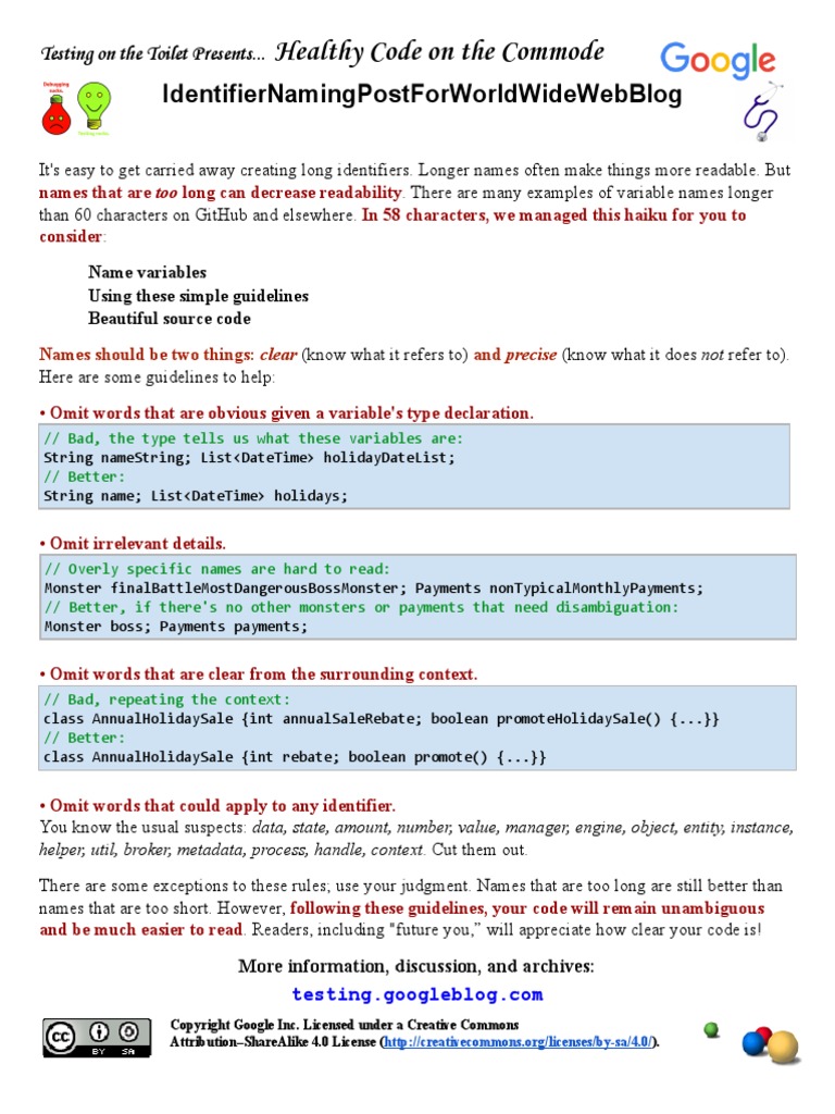 Healthy Code On The Commode: Identifiernamingpostforworldwidewebblog | PDF