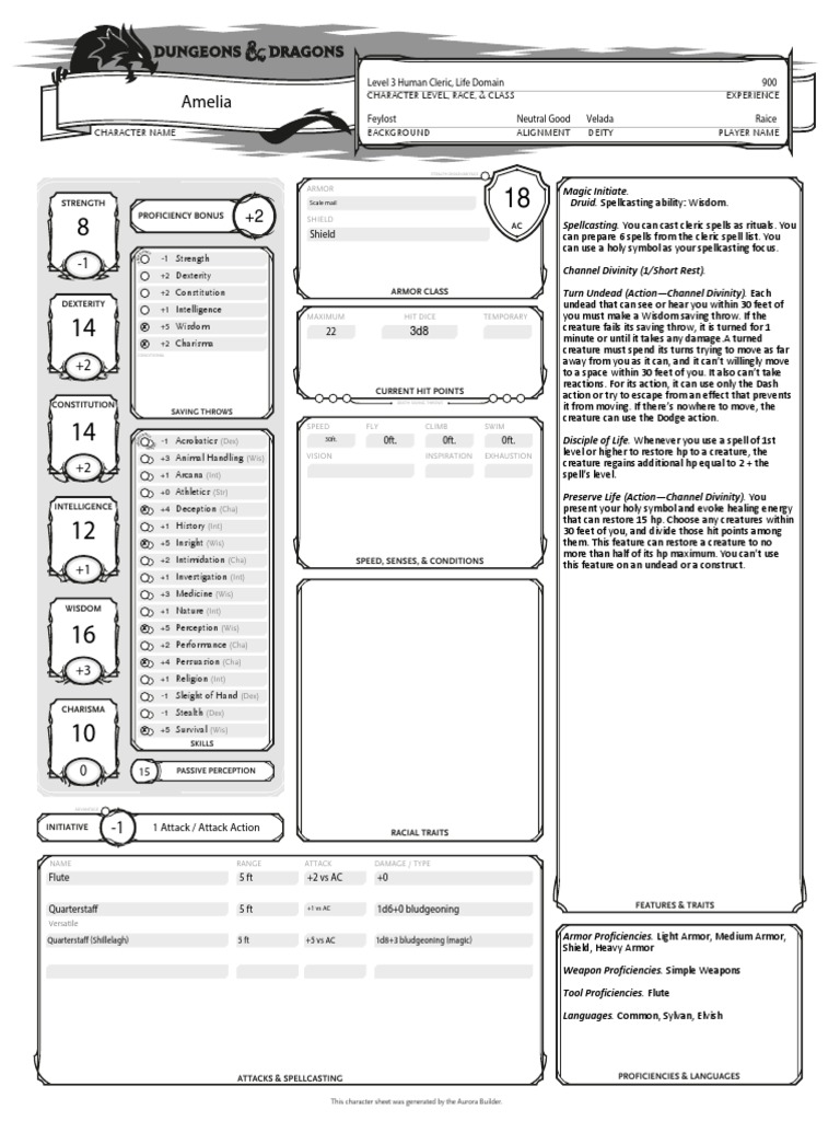 Amélia DND Character | PDF