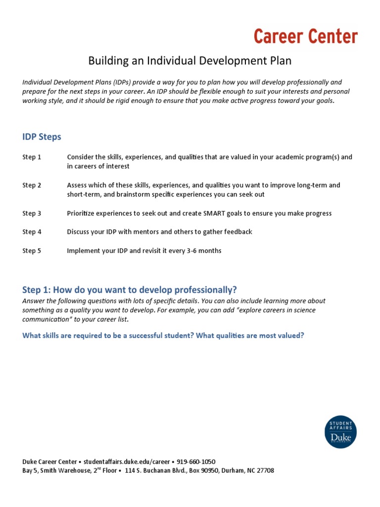 Building An Individual Development Plan: IDP Steps | PDF | Goal ...